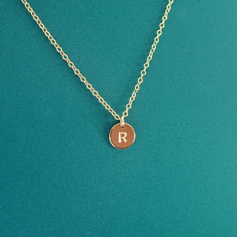 Gold Tiny Disc Initial Necklace - All The Falling Stars